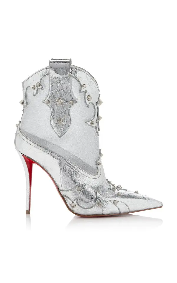 CHRISTIAN LOUBOUTIN Bootytiag 100mm Metallic Leather Western Boots - Silver