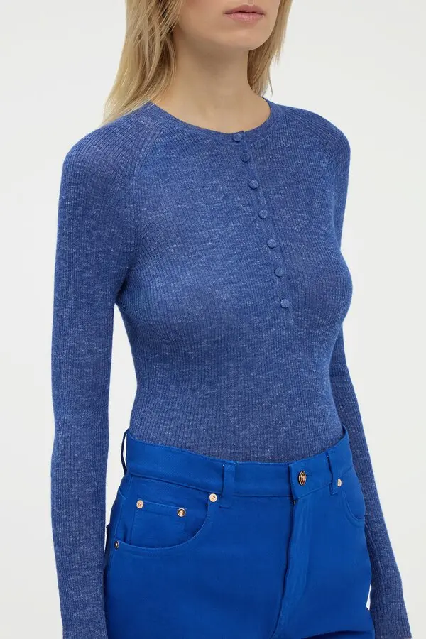 Gabriela Hearst Anges Knit Henley Cashmere Silk Hemp