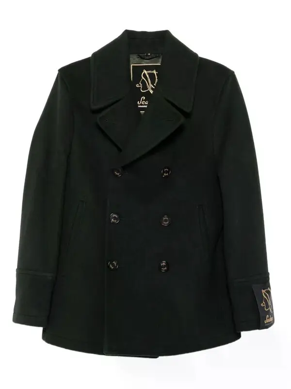 SEALUP Buttoned Double-breasted Pea Coat - Green