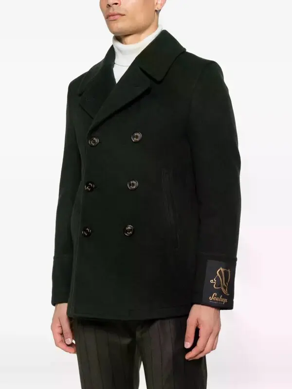 SEALUP Buttoned Double-breasted Pea Coat - Green