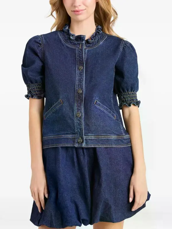 Cinq À Sept Ruffled Puff-sleeve Denim Jacket