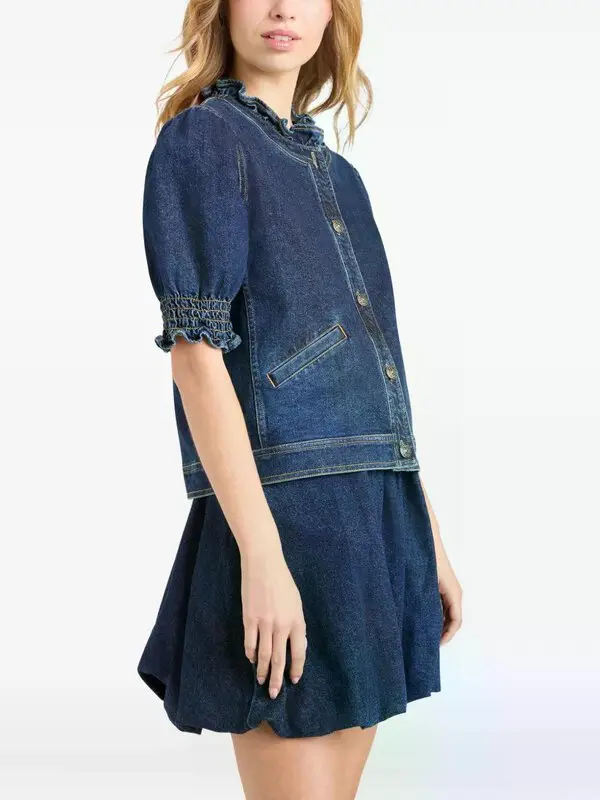 Cinq À Sept Ruffled Puff-sleeve Denim Jacket
