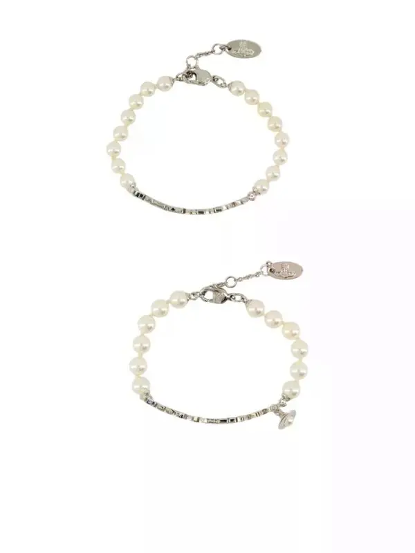 VIVIENNE WESTWOOD Pearl-embellished Logo Bracelet - Silver