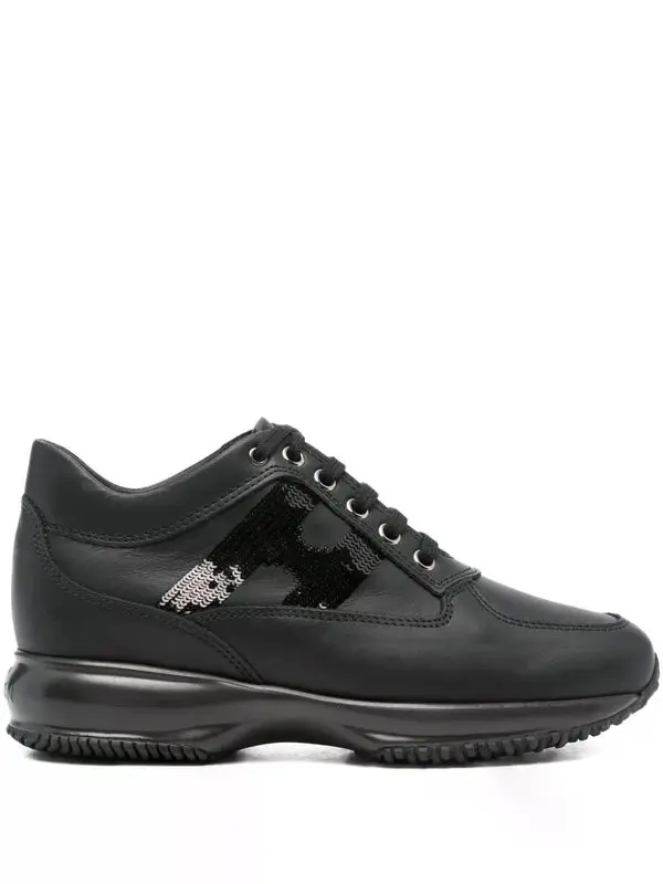 Hogan Interactive Sequin-panel Leather Trainers - Black