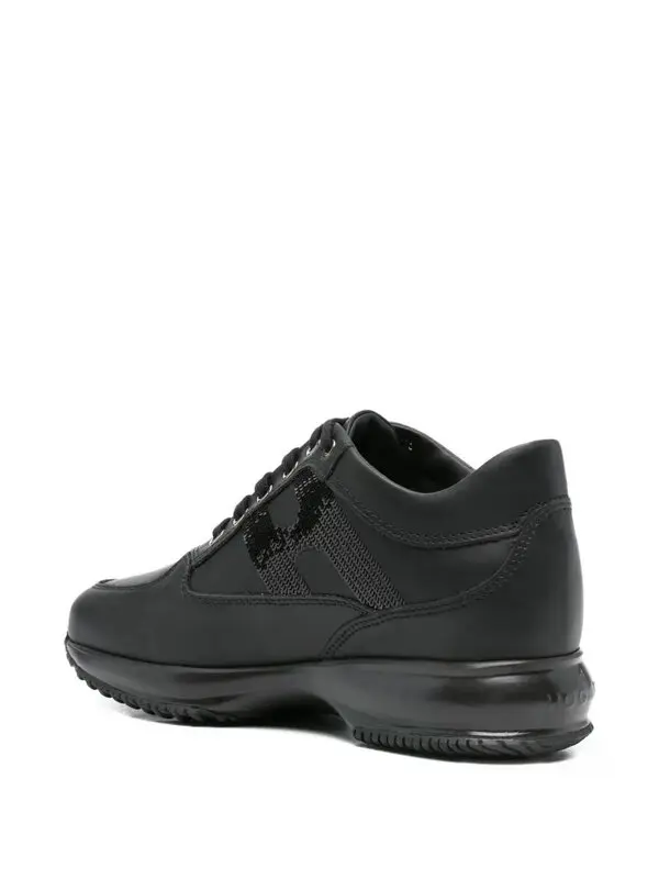 Hogan Interactive Sequin-panel Leather Trainers - Black