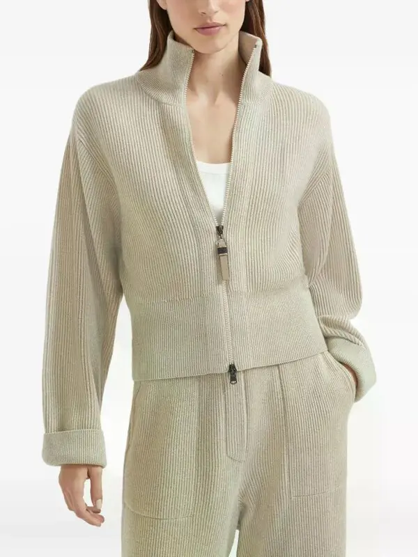 Brunello Cucinelli Ribbed Knit Zip-front Sweater