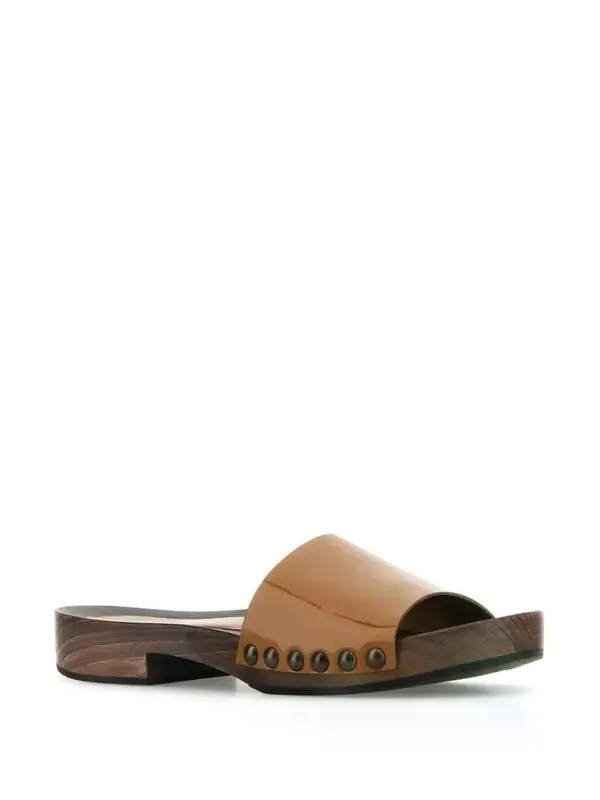 Miu Miu Patent-leather Studded Sandals - Brown