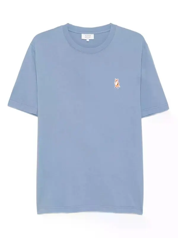 Maison Kitsuné Standing Fox-embroidered Cotton T-shirt - Blue