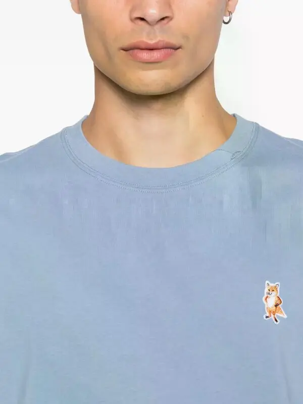 Maison Kitsuné Standing Fox-embroidered Cotton T-shirt - Blue