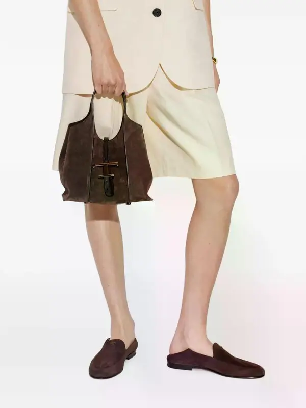 TOD'S Suede Leather T-buckle Shoulder Bag - Brown