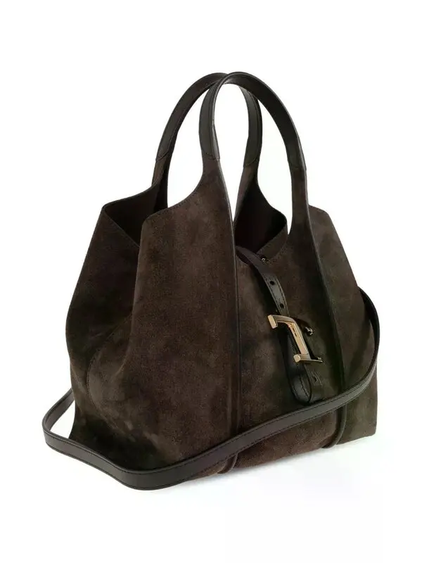 TOD'S Suede Leather T-buckle Shoulder Bag - Brown