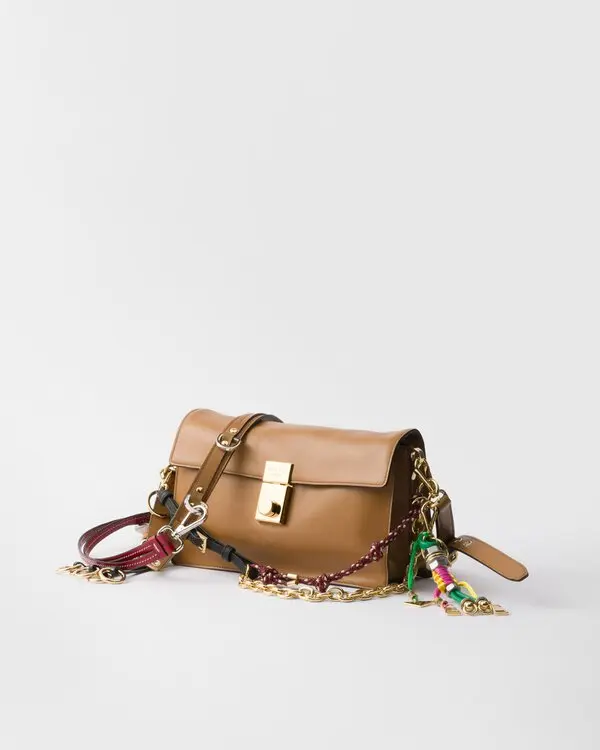 Prada Leather Shoulder Bag With Charms - Brown