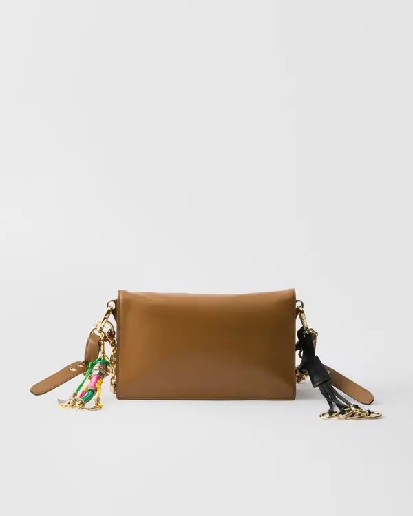 Prada Leather Shoulder Bag With Charms - Brown
