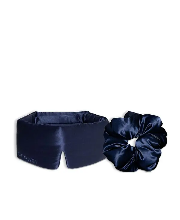 DROWSY Silk Mask And Padded Scrunchie Set - Dark Blue