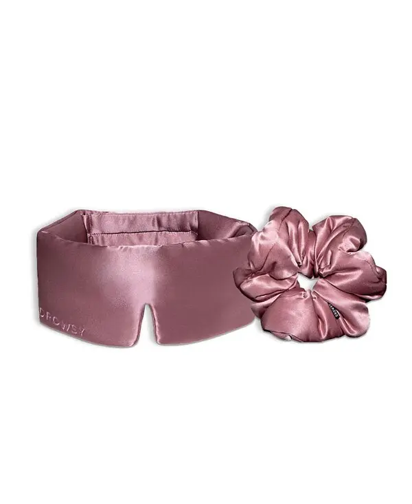 DROWSY Silk Mask And Padded Scrunchie Set - Dark Pink