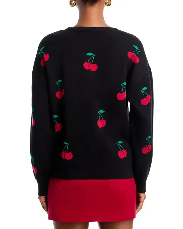 Aqua Cherry Print Crewneck Sweater