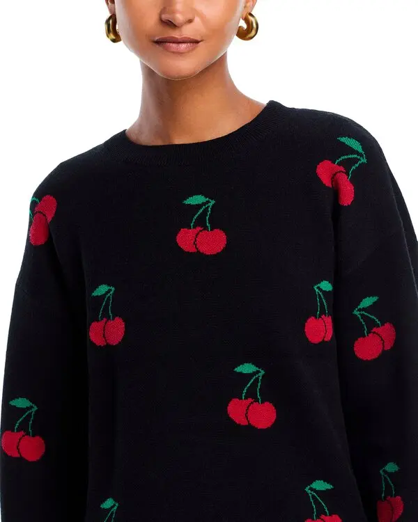 Aqua Cherry Print Crewneck Sweater