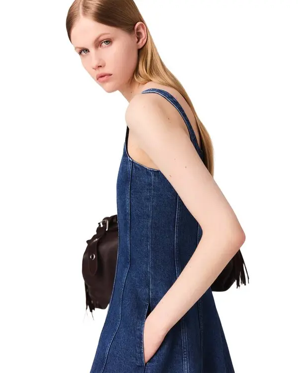 knee length dresses for ladies Maje Black Denim Cut Out Mini Dress Size 38 – Mine & Yours main image 1