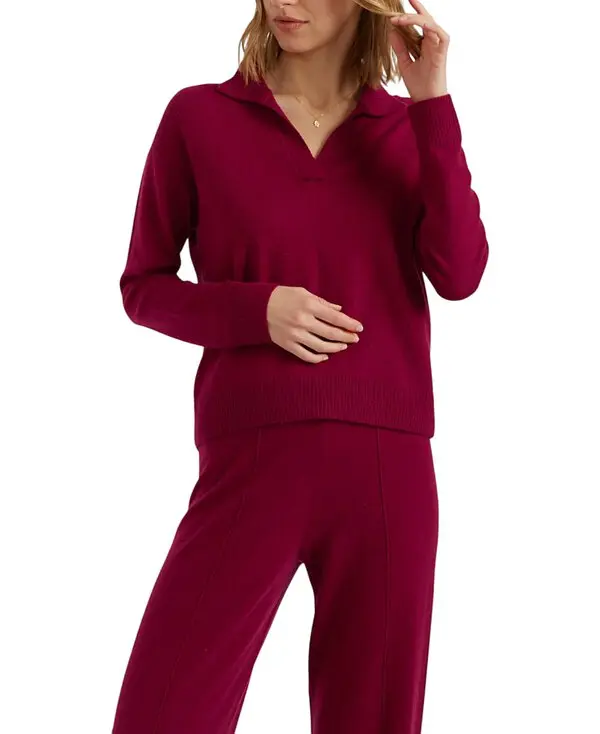 Chinti & Parker Wool Cashmere Collared Sweater - Cherry