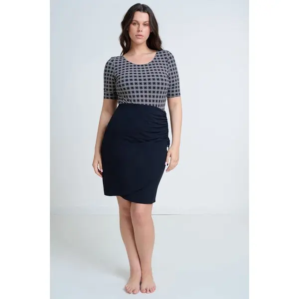GOTTEX Modest Surplice Wrap Skirt With Side Shirring - Black