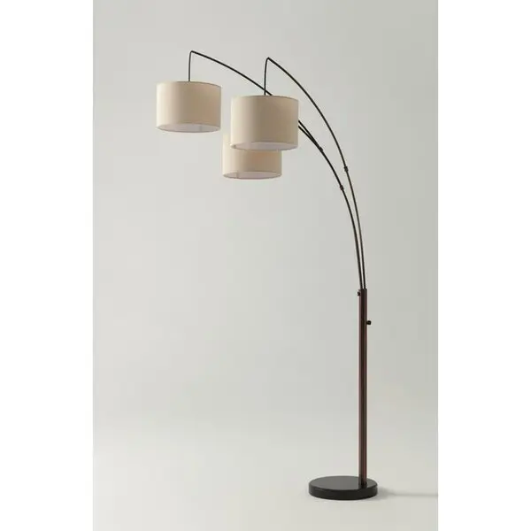 BRIGHTECH Trilage 84" Adjustable Tall Led Floor Lamp With 3 Fabric Drum Shades - Metallic Bronze