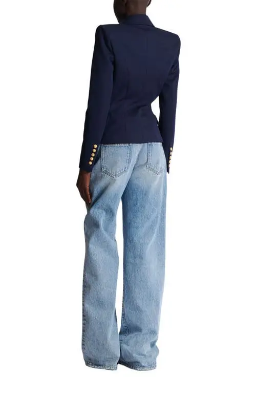 Balmain Fitted Wool 6-button Jacket - Navy