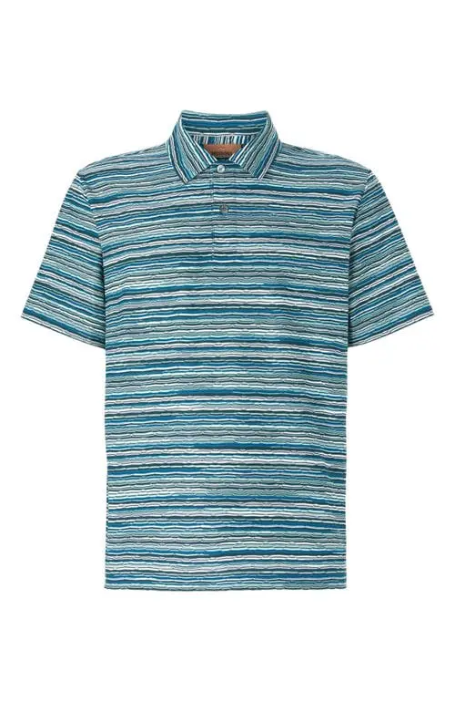 Missoni Short Sleeve Polo In Flame Jersey - Blue & Green