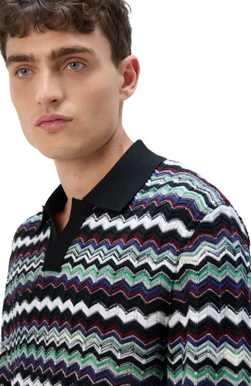 Missoni Long Sleeve Polo With Zigzag Pattern - Blue & Green