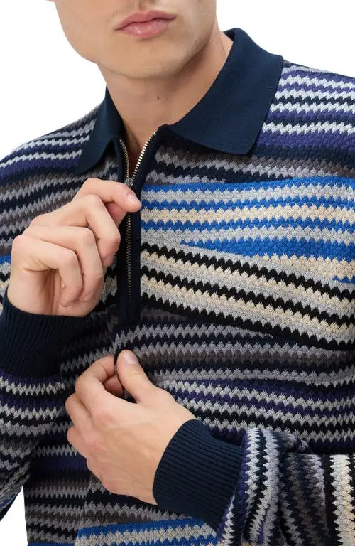 Missoni Long Sleeve Polo With Zip And Striped Zigzag Pattern - Blue