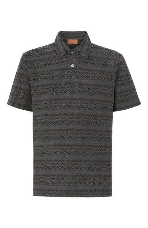 Missoni Short Sleeve Cotton Polo With Zigzag Pattern - Grey