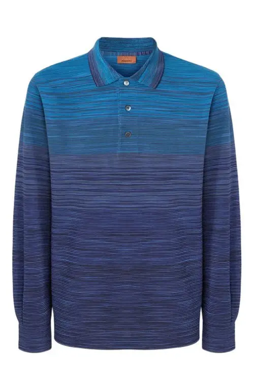 Missoni Long Sleeve Flame Knit Polo - Blue