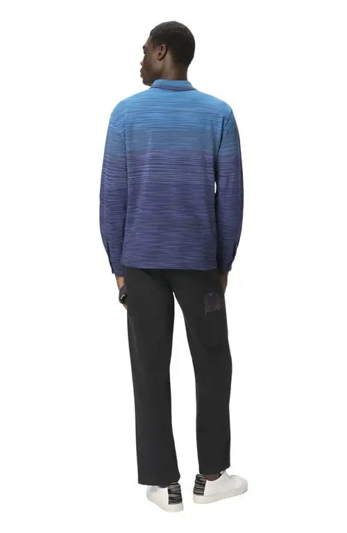 Missoni Long Sleeve Flame Knit Polo - Blue