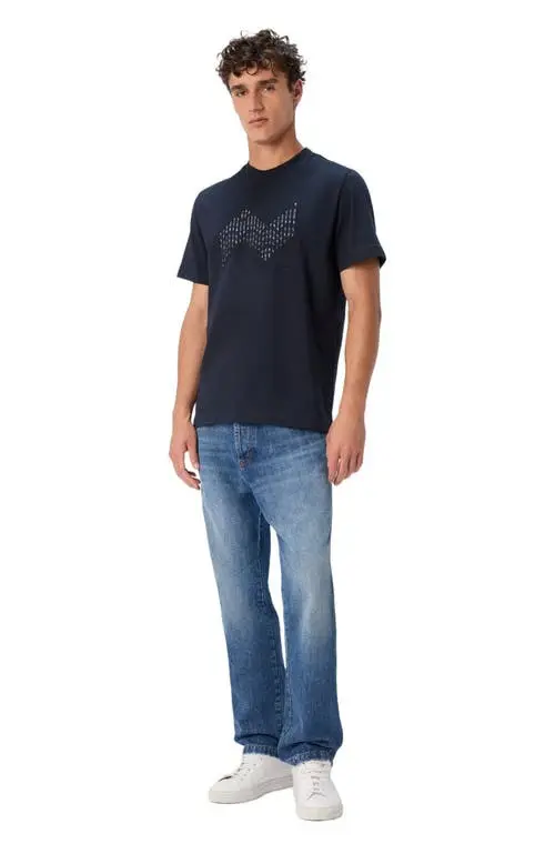 Missoni Short Sleeve T-shirt With Geometric Zigzag Insert And Logo - Blue