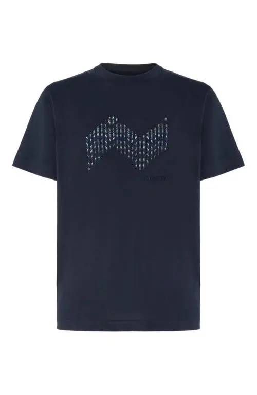 Missoni Short Sleeve T-shirt With Geometric Zigzag Insert And Logo - Blue