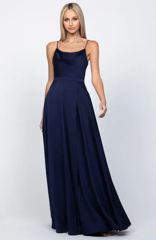 BARIANO Diamond Cowl Wrap Gown - Navy