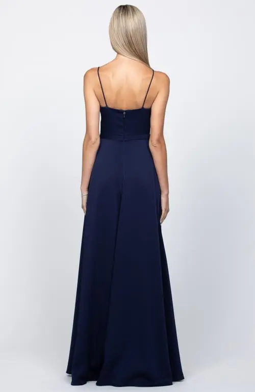 BARIANO Diamond Cowl Wrap Gown - Navy