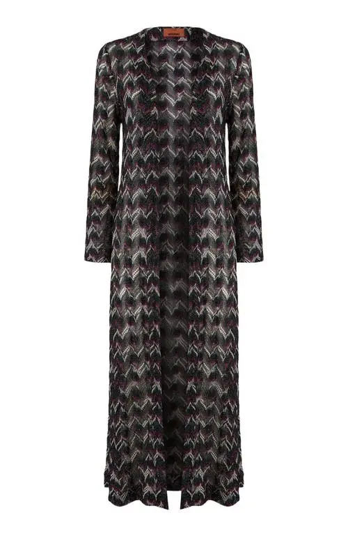Missoni Long Cardigan In Embroidered Lace - Black & Purple