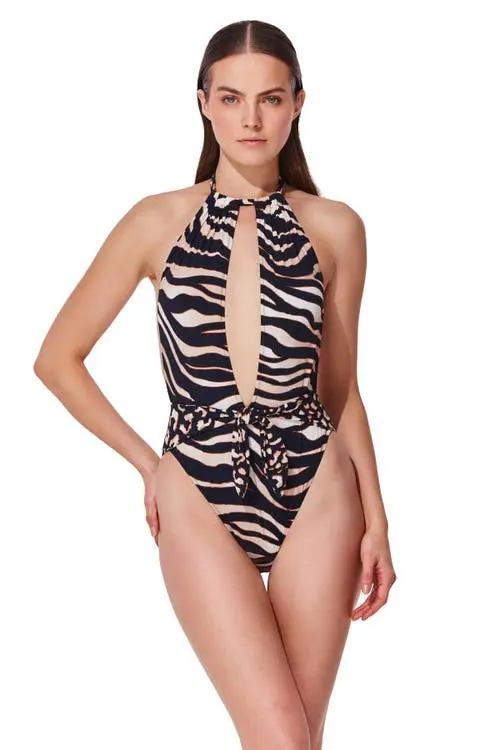 GOTTEX Nambiti High Neck Halter Cut Out One-piece - Safari