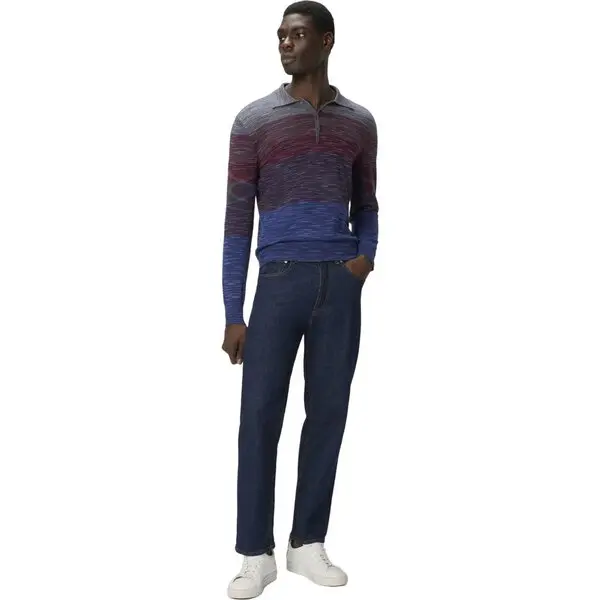 Missoni Long Sleeve Polo In Pure Wool With Flame Pattern - Red & Blue