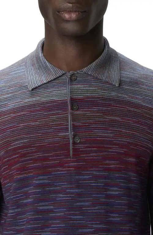 Missoni Long Sleeve Polo In Pure Wool With Flame Pattern - Red & Blue