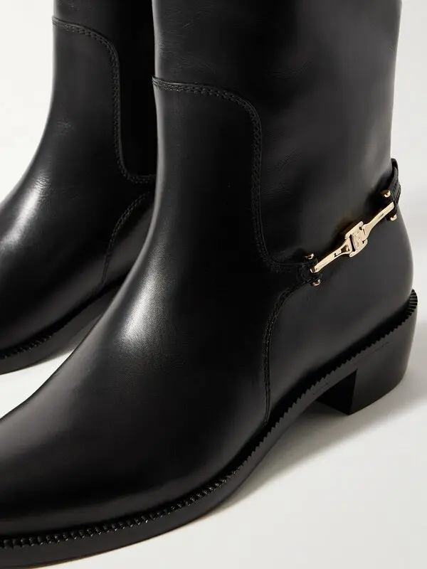 FERRAGAMO Therma Embellished Leather Knee Boots