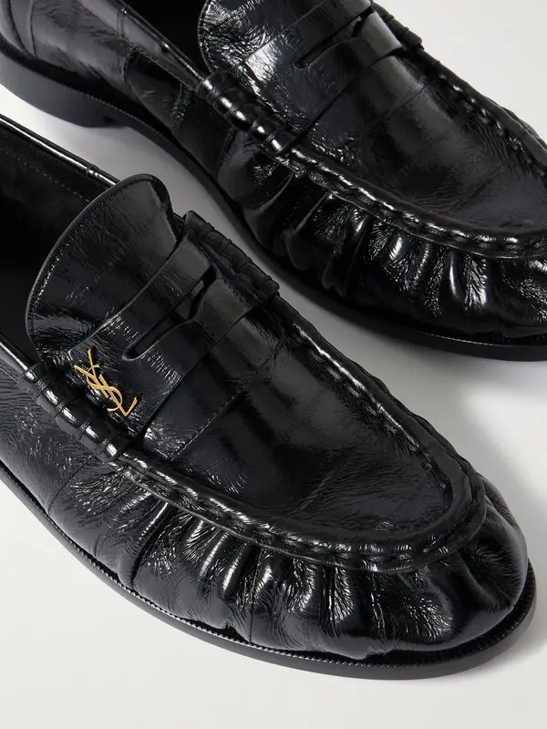 Saint Laurent Le Loafer Crinkled-leather Loafers - Black