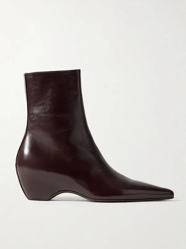 Khaite Sybil Glossed-leather Ankle Boots - Burgundy