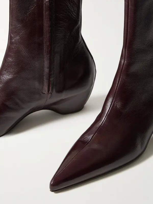Khaite Sybil Glossed-leather Ankle Boots - Burgundy