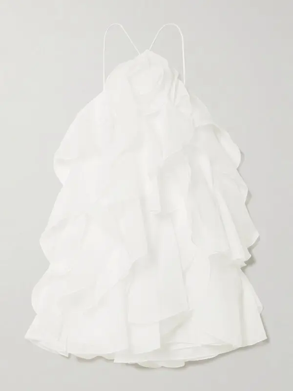 Aje Pandorea Appliquéd Ruffled Layered Chiffon Mini Dress