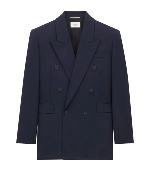 Saint Laurent Wool Double-breasted Jacket - Blue