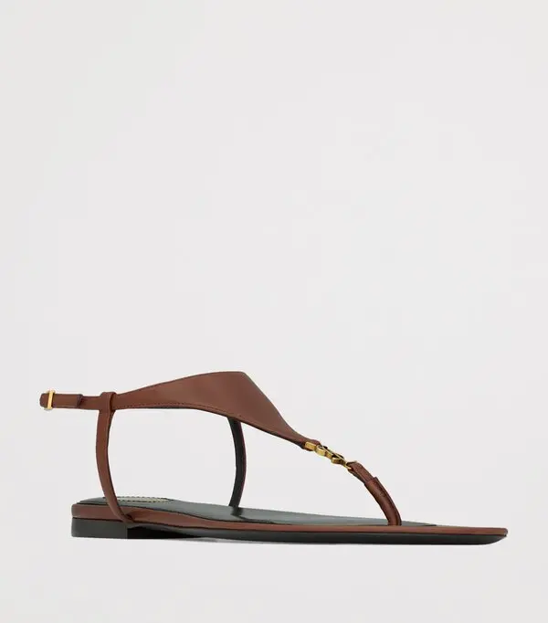 Saint Laurent Leather Cassandra Logo Sandals - Beige