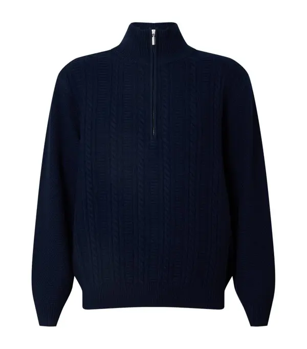 A.p.c. Wool Cable-knit Quarter Zip Sweater