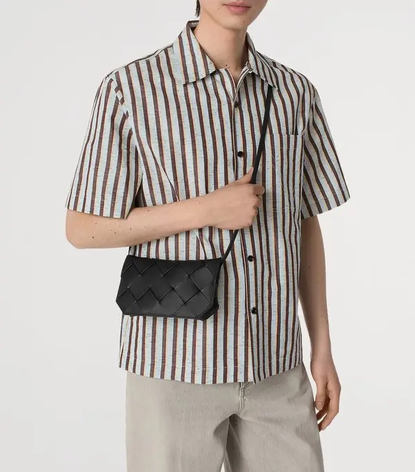 Bottega Veneta Leather Intreccio Cross-body Pouch - Grey