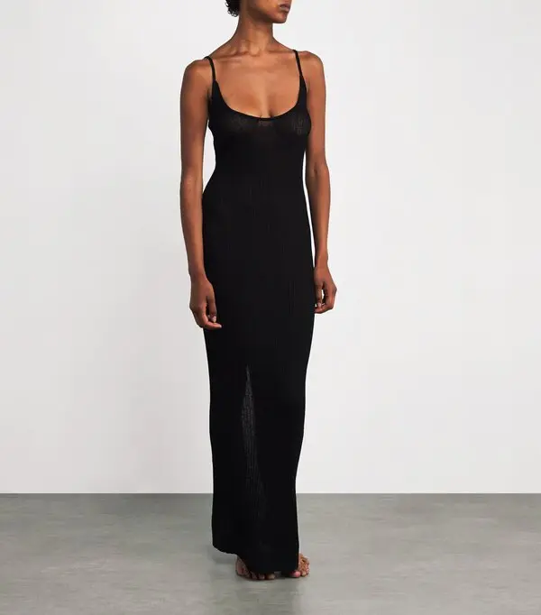 Skims Sheer Knit Midi Dress In Black - 52% Off | Editorialist